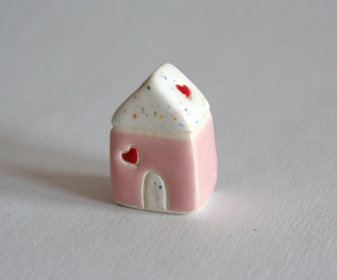 Little Clay House Set Pink Blue White Miniature Pottery Cottage on Luulla